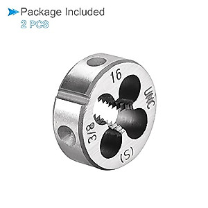 CoCud Round Threading Dies, 3/8-16 UNC Thread, 9SiCr Alloy Tool Steel Screw Milling Tools - (Applications: for Machine Thread Repair), 2-Pieces