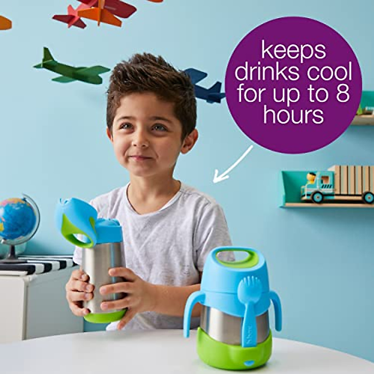 b.box 12 oz Insulated Drink Bottle | Keeps Drinks Cold up to 8 Hours, Warm up to 6 Hours | Double Wall Stainless Steel (Ocean Breeze, 12 oz)