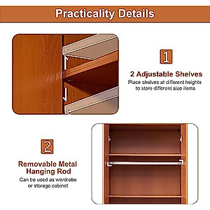 OKD Storage Cabinet w/Adjustable Shelves, 72" Tall Mid Century Modern Kitchen Pantry with Door, 20" Deep Armoire Closet w/Hanging Rod Versatile Storage for Bathroom, Laundry, or Living Room, Cherry