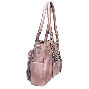 Zzfab Medium CCW Bag Multi-Zippers Fashion Faux Leather Concealed Carry Purse (Mauve)