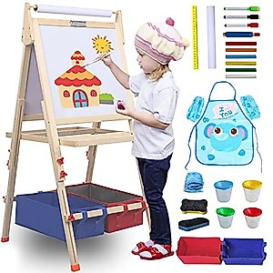 Art Easel for Kids,Standing Kid's Art Easel,Kids Easel with Magnetic Chalkboard & White Board,Kids Art Easel with Paper Roll