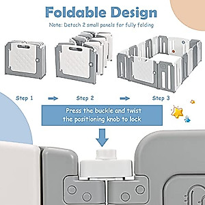 Costzon Baby Playpen, 16-Panel Extra Large Playpen for Babies and Toddlers, Foldable Activity Play Center with Safety Gate, Whiteboard, Indoor and Outdoor Baby Fence NO Gaps for Boys Girls