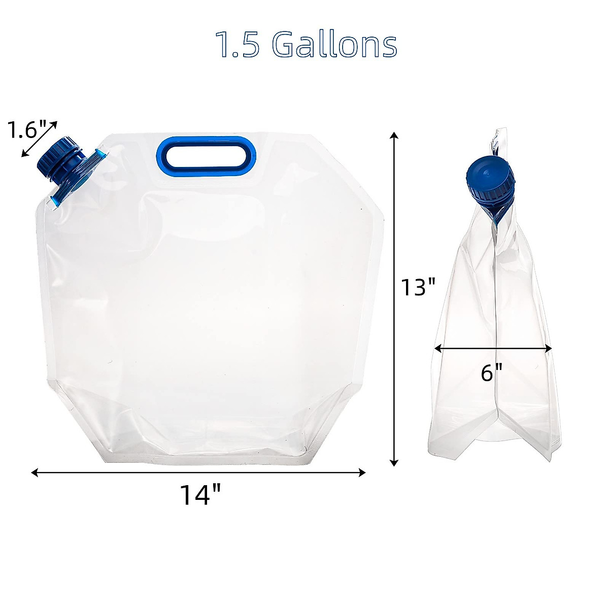 AVLA 6 Pack Collapsible Water Container Bag, 1.5 Gal Clear Plastic Foldable Storage Jug, No-Leak Freezable Camping Carrier Tank, Folding Hiking Hydration Canteen for Outdoor Sport Riding Mountaineer