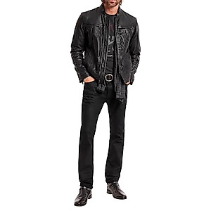 John Varvatos Star USA Men's Band Collar Leather Jacket, Black, X-Large