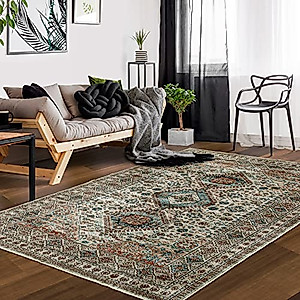 RUGSREAL Machine Washable Rug Vintage Small Throw Indoor Carpet Low Pile Non-Slip Boho Area Rug Persian Rug for Living Room Bedroom Home Office, 3' x 5' Taupe