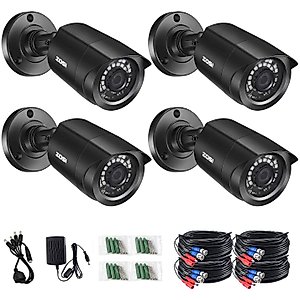ZOSI 4 Pack 1080P 2.0MP Outdoor Indoor 3.6mm 24PCS Infrared IR Lens Day Night CCTV IR Cut Surveillance Security Camera Compatible for TVI DVR (Renewed)