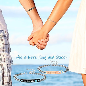 6 Pcs Couples Necklace Bracelet and Ring Set, Includes Necklaces for Him and Her Love Heart Pendant His Queen Her King (Heart Style, Metal)