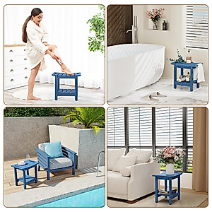 oridom HIPS Shower Benches for Inside Shower, Shower Stool with Space-Efficient Storage Shelf, Waterproof Shower Chair Seat for Spa Bathroom(Navy Blue)