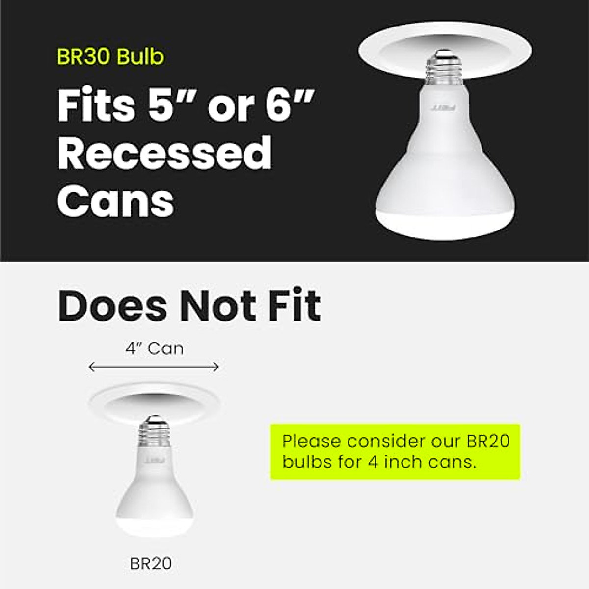 Feit Electric BR30 LED Light Bulb, 65W Equivalent, Dimmable, 650 Lumens, E26 Standard Base, 5000K Daylight, 90 CRI, Recessed Can Light Bulbs, 22 Year Lifetime, BR30DM/950CA/4, 4 Pack