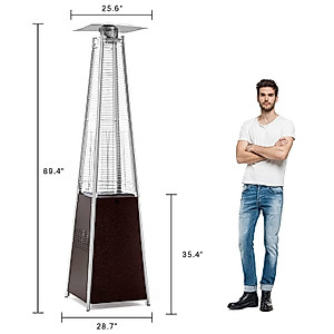 Outdoor Patio Heater - Pyramid Glass Tube Patio heater Hammered Portable Finish Stainless Steel Outdoor Heater with Wheels and Cover Pyramid 42,000 BTU Propane Tabletop Patio Heater