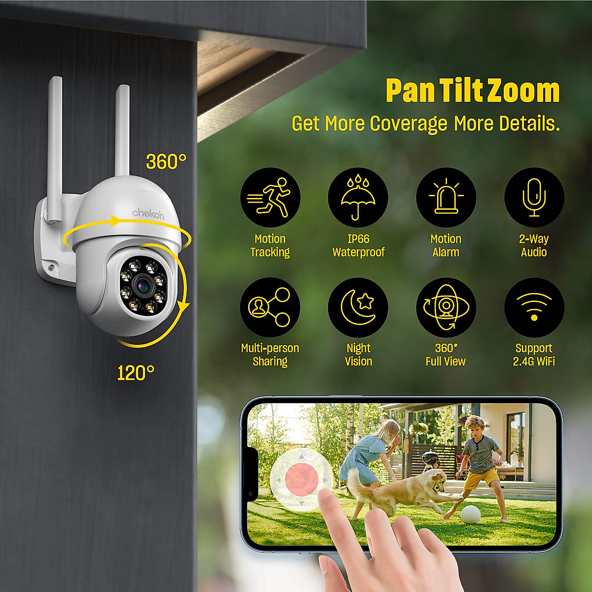 64GB Class 10 Micro SDXC 2K Security Cameras Outdoor - 3MP Color Night Vision Wireless WiFi Home Video Surveillance Pan & Tilt 360°