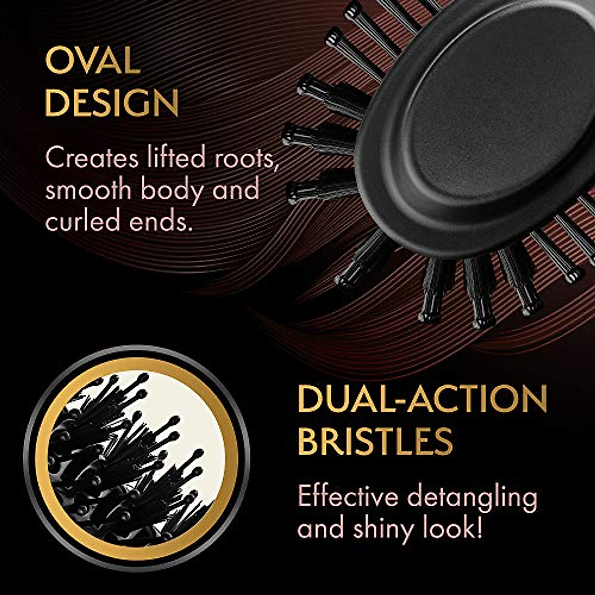 Professional Blowout Hair Dryer Brush, Black Gold Dryer and Volumizer, Hot Air Brush for Women, 75MM Oval Shape