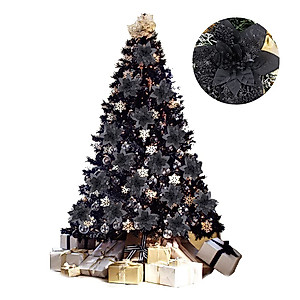 RECUTMS Christmas Tree Ornaments 10Pcs Glitter Poinsettia,Artificial Poinsettia Flowers Xmas Tree Ornaments 6" Wide for Xmas Tree Wreaths Garland Holiday Seasonal Wedding Decorations(Black)