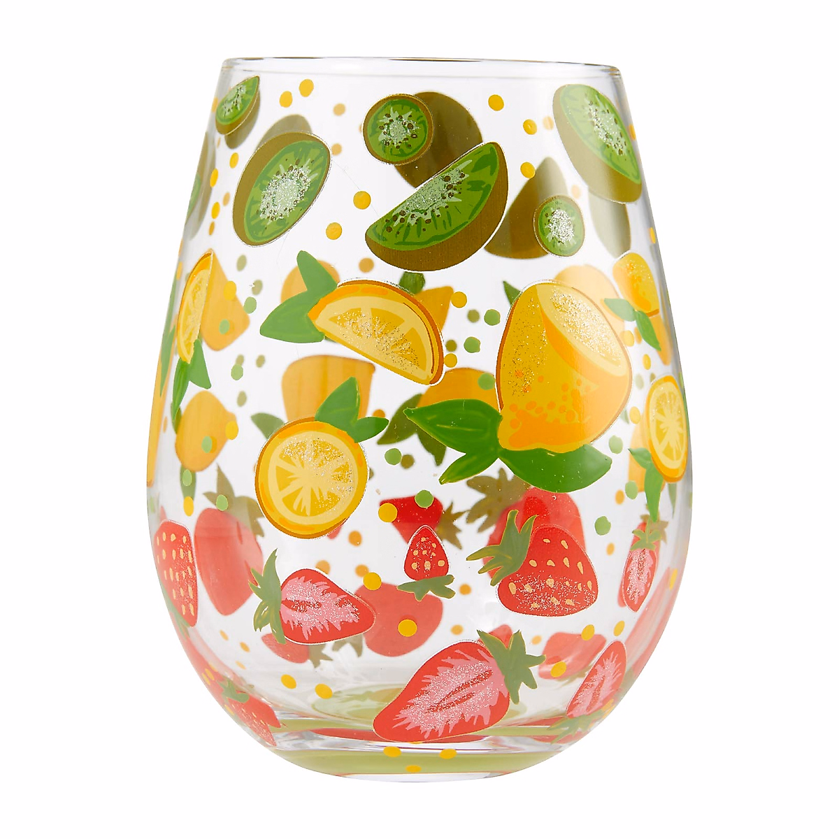 Enesco Designs by Lolita Tutti Fruiti Hand-Painted Artisan Stemless Wine Glass Set, 1 Count (Pack of 1), Multicolor