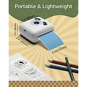 OFFNOVA Mini Printer, 300DPI Inkless Sticker Printer, Bluetooth Pocket Printer with 1 Roll Sticker Paper, Portable Study Printer for Pictures, Journals, DIY, Compatible with Phone & Tablet