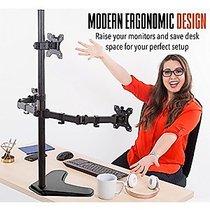Stand Steady Triple Monitor Desk Stand with Tabletop Base, for Home or Office Use, Height Adjustable Computer Monitor Stand with Full Articulation VESA Mounts, Fits Most LCD/LED Monitors 13-32 Inches