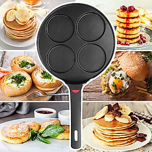 CAINFY Pancake Pan Nonstick-Suitable for All Stovetops & Induction Cooker, 10.5 Inch Mini Silver Dollar Grill Blini Griddle Crepe Pan, 4 Molds Cake Egg Skillet, 100% PFOA Free Coating