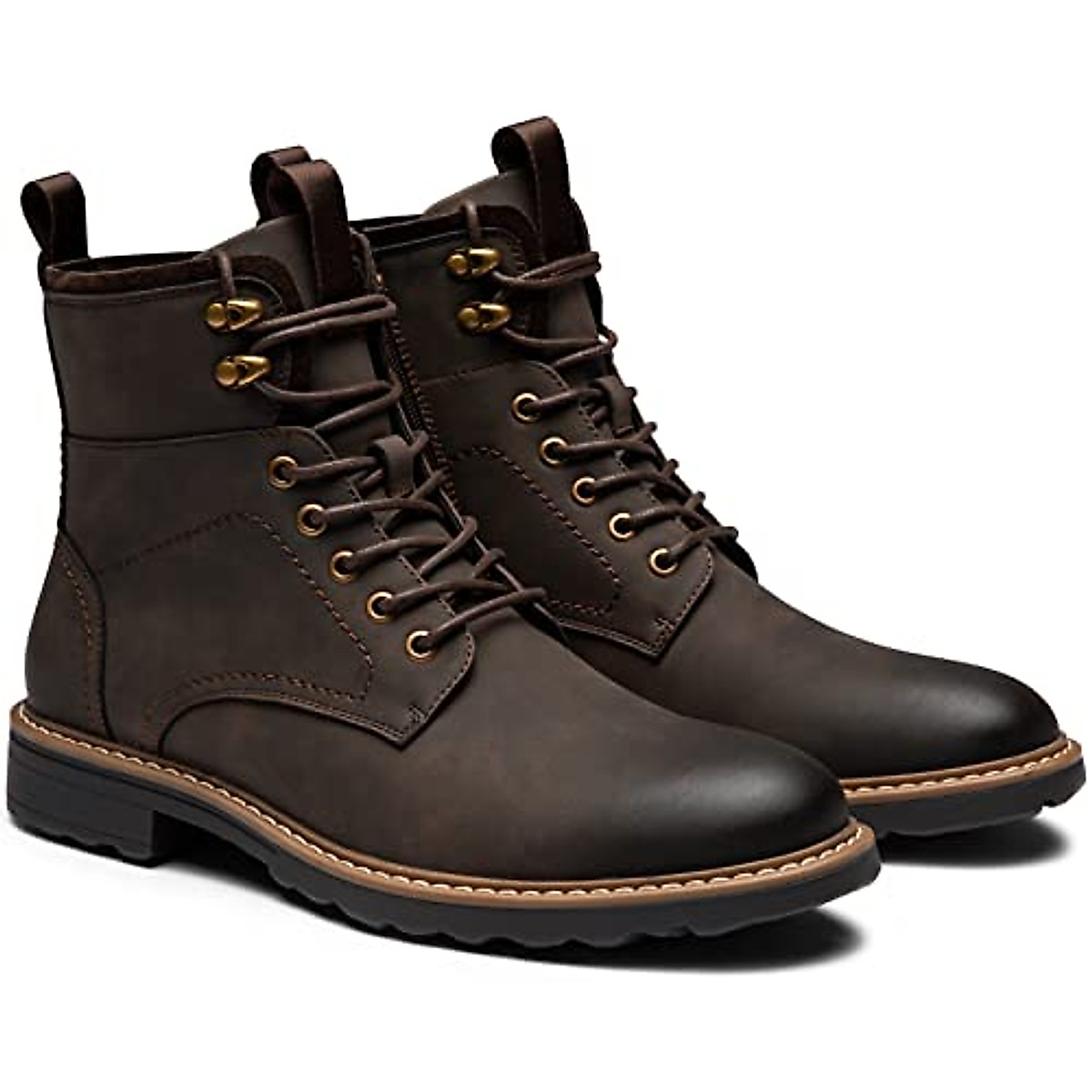 Vostey Boots for Men Casual Waterproof Mens Boots Retro Lace Up Motorcycle boots(BMY8039A brown 10.5)