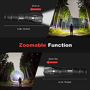 COSOOS 2 Tactical Flashlights with Holsters, Bright LED Flashlight 1000 Lumen, 5 Mode Portable Zoomable Waterproof Flash Light for Hiking, Outdoor Camping Gear Essential, No AAA Battery