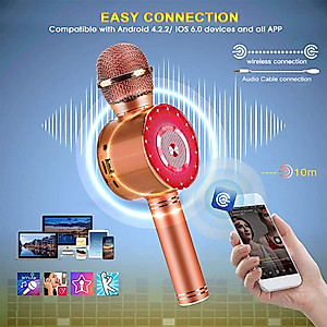 FISHOAKY Karaoke Microphone, Kids Karaoke Machine Portable Mic Player Speaker with LED for Christmas Birthday Home Party KTV Outdoor
