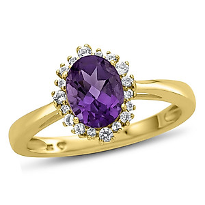 FJC Finejewelers 10k Yellow Gold 8x6mm Oval Amethyst with White Topaz accent stones Halo Ring Size 9