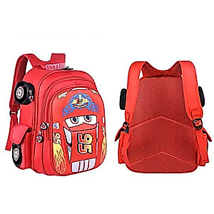 Minghai Kids Truck Car Backpack Waterproof Cartoon Comic Kindergarten Children Preprimary School Boys Backpack (red)