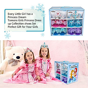 Tomons Princess Toys Dress Up Shoes and Jewelry - 4 Pairs of Heels Shoes and Pretend Play Jewelry Toys Princess Accessories Set for Toddler Girls Beauty Birthday Gifts Aged 3 4 5 6 Years Old