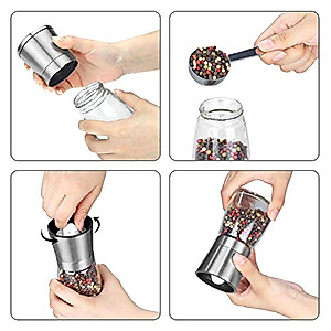 VEVOK CHEF Salt and Pepper Grinder Set Adjustable Coarseness Ceramic Pepper Mill Salt Crusher with Silicone Tray Salt and Pepper Shaker Spice Grinder Kitchen Chef Gift