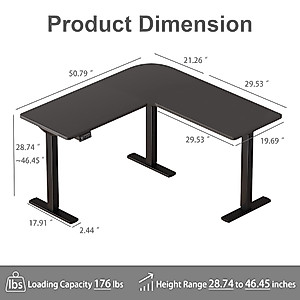 Furmax L Shaped Standing Desk, Electric Height Adjustable Sit Stand Desk with Wooden Desktop, Home Office Desk with Memory Preset Function and Hook (Black)