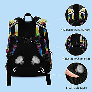 ALAZA Colorful Dog Print Golden Retriever Kids Toddler Backpack Purse for Girls Boys Kindergarten Preschool School Bag w/Chest Clip Leash Reflective Strip