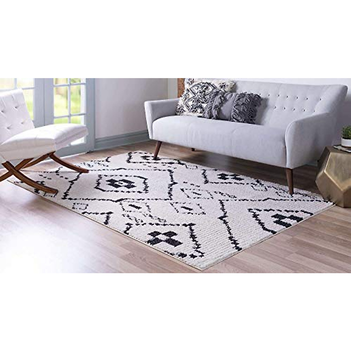 Unique Loom Morocco Collection Tribal, Southwestern, Bohemian Area Rug, 5' 0" x 8' 0", Ivory/Black