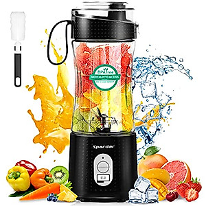 Spardar Portable Blender for Shakes and Smoothies with USB, 4000mAh Portable Blender 6pcs 3D Blades Strong Blending Power Personal Blender, BPA-Free Portable Juicer Smoothie Maker (Black A1)