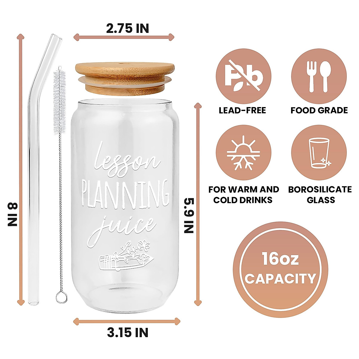 Teacher Appreciation Gifts - Teacher Gifts for Women - Cool Gifts for Teachers Women - Funny Teacher Gift Ideas - Teacher Birthday Gifts - Unique Gift for Teacher - 16 Oz Thank You Teacher Can Glass