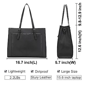 Barsine Work Bags for Women Laptop Tote Purses Professional Leather Large Capacity 15.6 Inch Office Briefcase Black