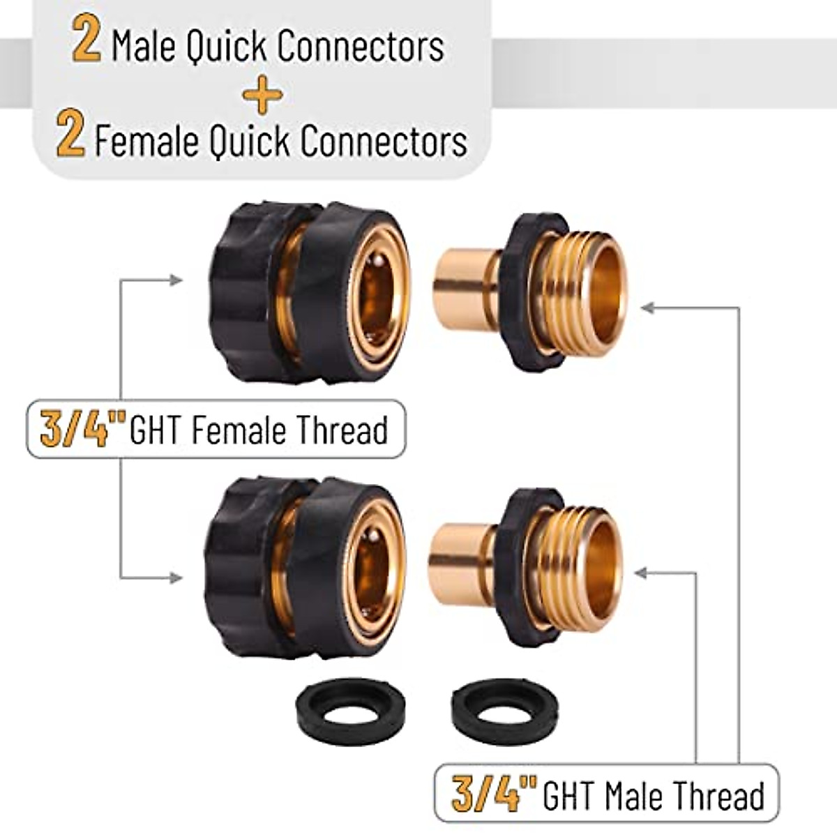 UNCO- Garden Hose Quick Connectors, 3/4 Inch, 2 Sets (2 Female+2 Male) Hose Quick Connect, Water Hose Quick Connect Fittings, Hose Fittings, Hose Attachments, Hose Connectors Quick Connect.