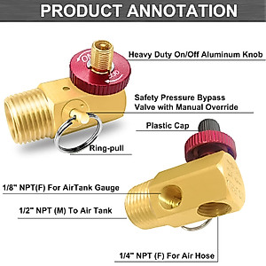 GODESON Air Tank Valve Kit with Gauge, Air Tank Repair Kit Come with 2" Pressure Gauge with 1/8"NPT, 4 Ft Air Hose with 1/4"NPT Connect and Brass Air Tank Manifold with 1/2" NPT to Air Tank…