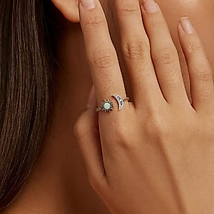 MUNDELL 925 Sterling Silver Opal Star and Moon Open Ring for Women Vintage Twisted Adjustable stackable Ring Dazzling Statement Ring Fine Jewelry