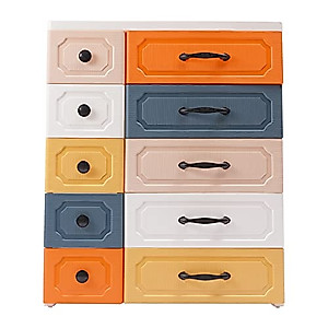Titunjian Chest of Drawers 5 Tier Plastic Storage Dressers with 10 Drawer Storage Cabinet Kids Dresser Storage Organizer for Living Room Bedroom Hallway