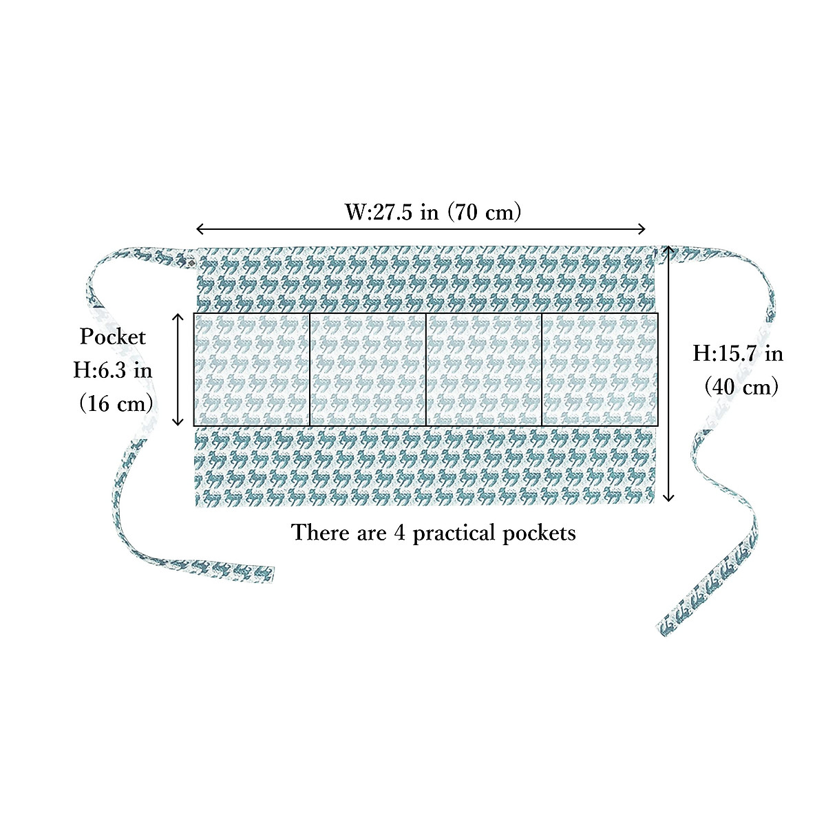 Shirayuki Waist Apron with four big pockets 100% cotton. Made in Japan. Kitchen Aprons, Server Aprons | Half Apron for Crafts, Restaurant, Shop Work Apron, Art Smock, Garden (Happy Skull, Blue)