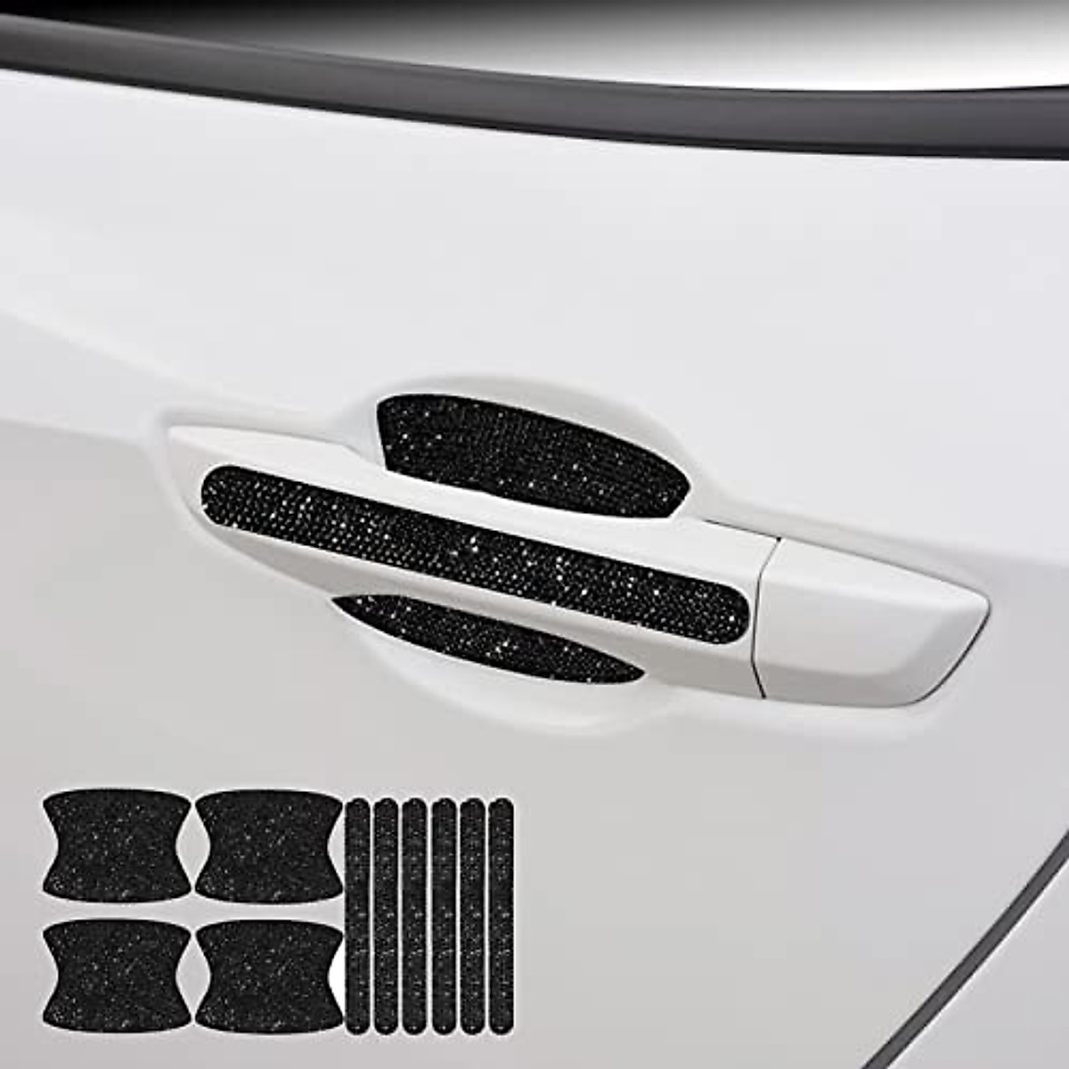 BetterJonny 10PCS Crystal Car Door Handle Scratches Protector, Rhinestone Car Door Handle Stickers Bling Car Door Handle Scratch Protector Stickers for Women and Girls Car Stickers (Black)