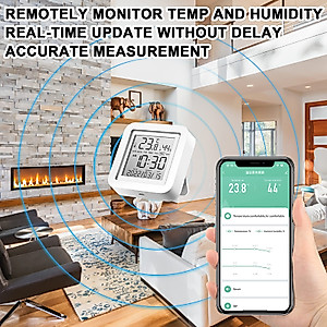 Flutesan 2 Pcs Smart Wireless Temperature Monitor Humidity Monitor Wireless Hygrometer Thermometer Digital Room Compatible with APP Notification Alert and LCD Display House