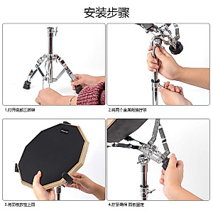 Practice Drum Pad, 12 Inch Exercise Pads Set Mat for Adult Kids with Snare Drums Stand Double Sided Drumsticks Black