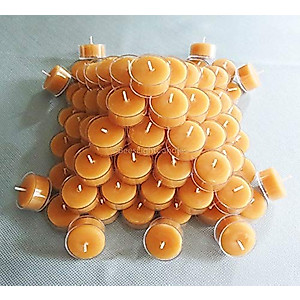 100 Tealight Beeswax Candles BULK 100% Natural Handcrafted in USA/Clear Cup Tea Lights/Wedding/Event/Party/Holiday/Clean Burning Emergency Candle/Unscented with Natural Honey Aroma