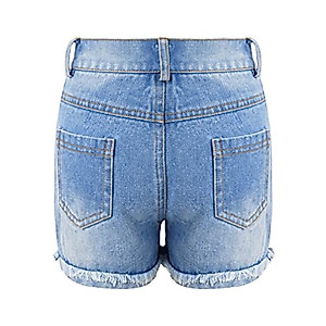 easyforever Girls Denim Shorts Stretch High Waisted Jeans Ripped Raw Hem Denim Shorts Cut Off Hot Pants with Pockets Light Blue 6 Years