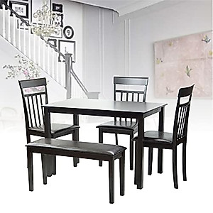 SunBear Furniture Dining Kitchen Solid Wooden Stained Bench Padded Seat Espresso Black Finish