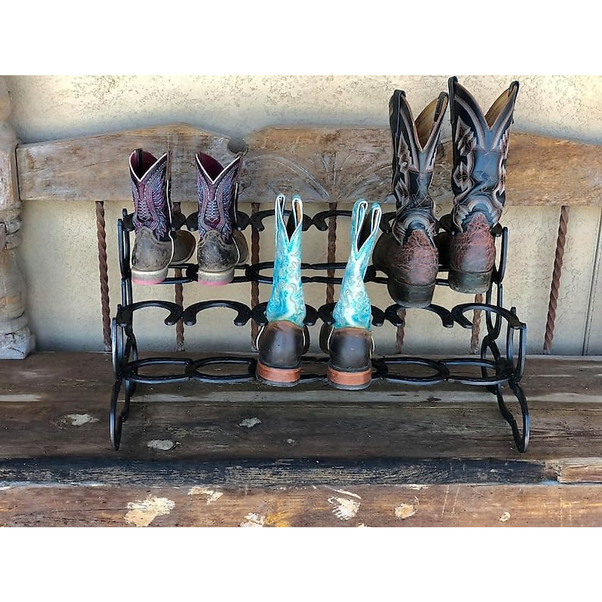 VOFMK Boot Rack, 6 Pairs of Boots, Horseshoe Decor, Horseshoe Art, Boot Holder, Shoe Organizer, Cowboy Boot Rack, Gift for her or him