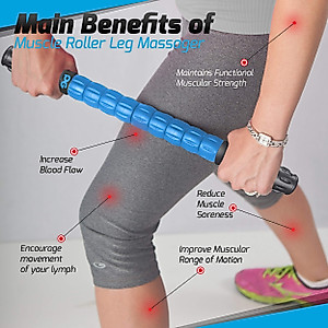 Massage Roller Stick Pro - Best Body Roller for Muscles Deep Tissue, Sore Calf, Cramps, Back Tightness, Knots, Myofascial Release Physical Therapy, Recovery - Muscle Roller Stick for Athletes (Blue)