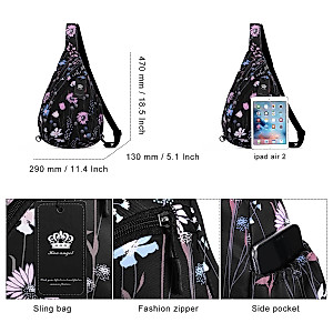 HUA ANGEL Travel Sling Bag, Trendy Crossbody Bags Hiking Backpack Purse Chest Bag One Shoulder Daypack with Convertible Strap