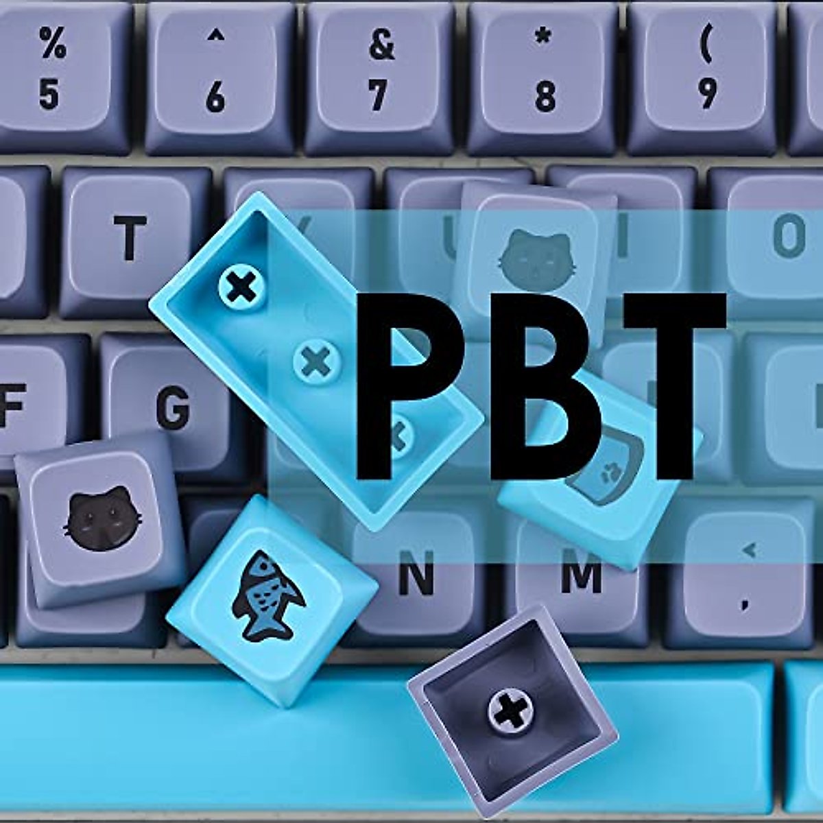 133 Keys PBT XDA Profile Keycaps Dye Sublimation Custom Keycap Set for Cherry MX Switches Mechanical Keyboard(Blue Cat)