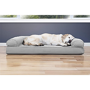 Furhaven Cooling Gel Dog Bed for Large Dogs w/ Removable Bolsters & Washable Cover, For Dogs Up to 95 lbs - Quilted Sofa - Silver Gray, Jumbo/XL